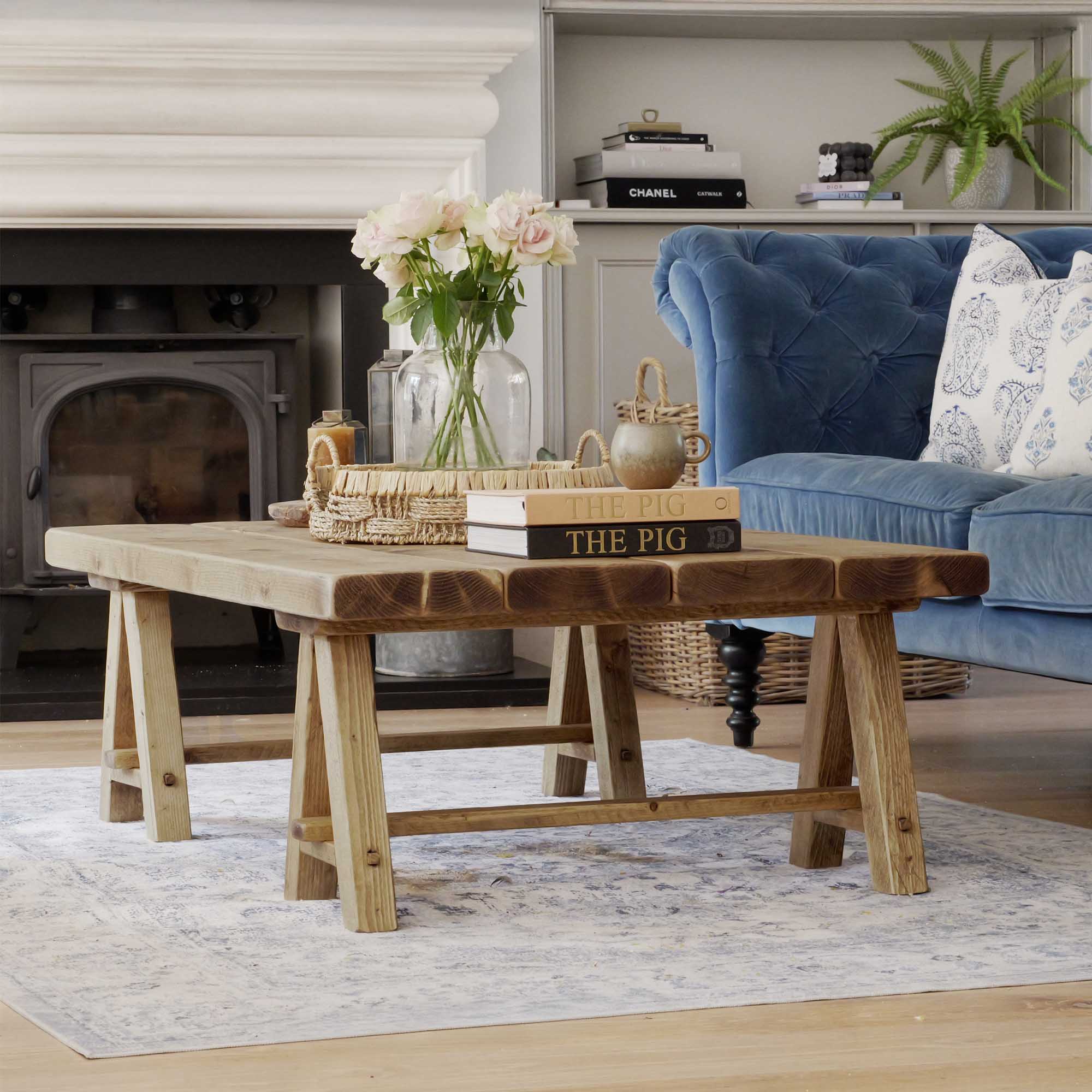 Rustic Wooden Coffee Table | Clapton Trestle Legs – Ben Simpson Furniture